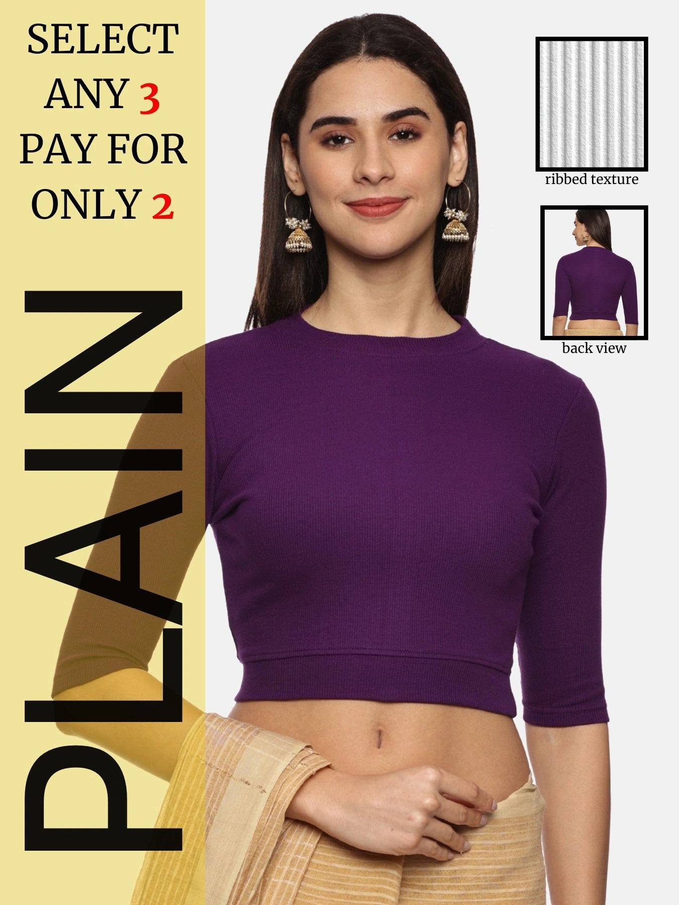 Women Plain Stretchable Elbow Sleeve RIB Blouse U0121 – notyetbyus